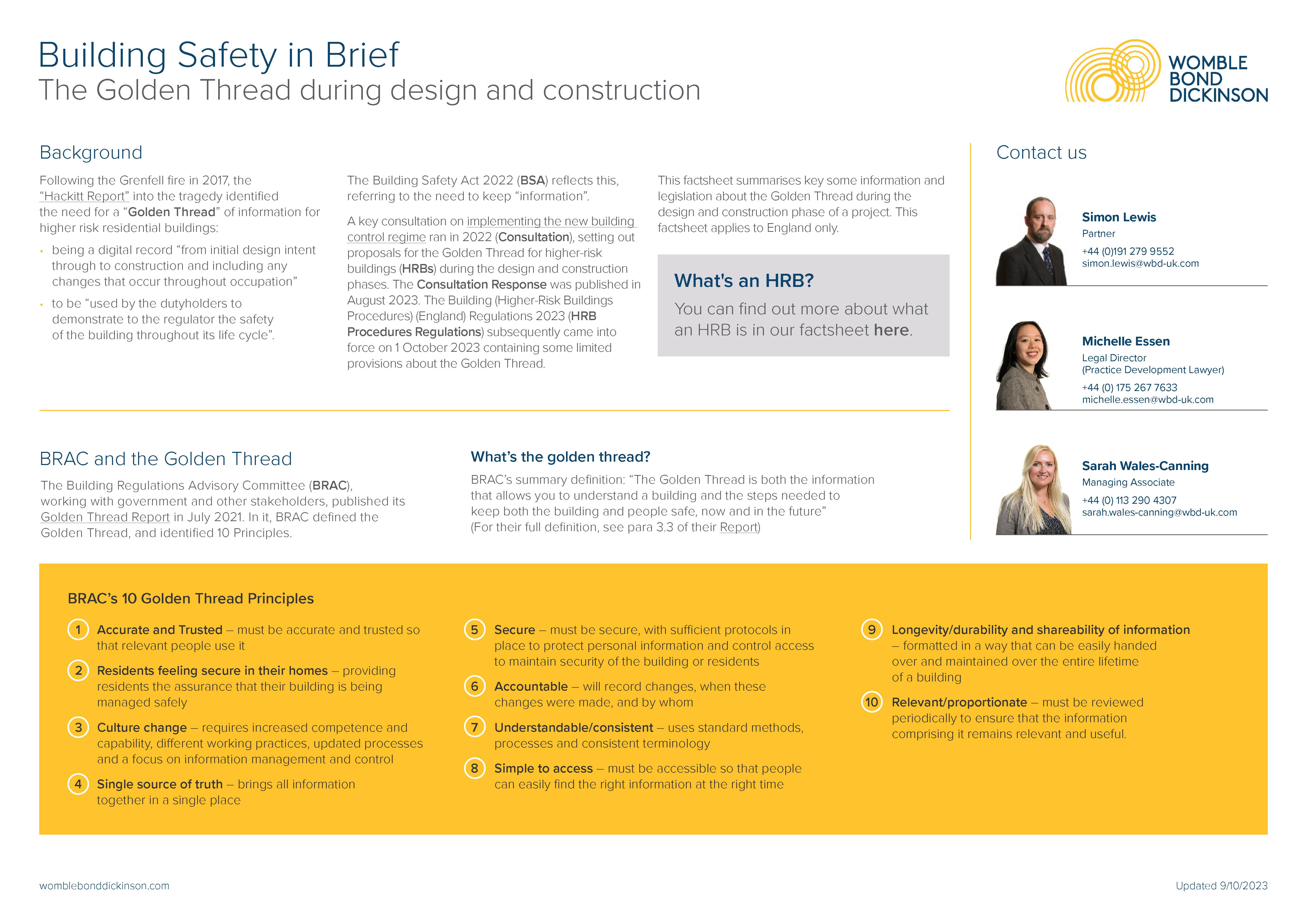 Building safety in brief: The Golden Thread during design and construction | Womble Bond Dickinson